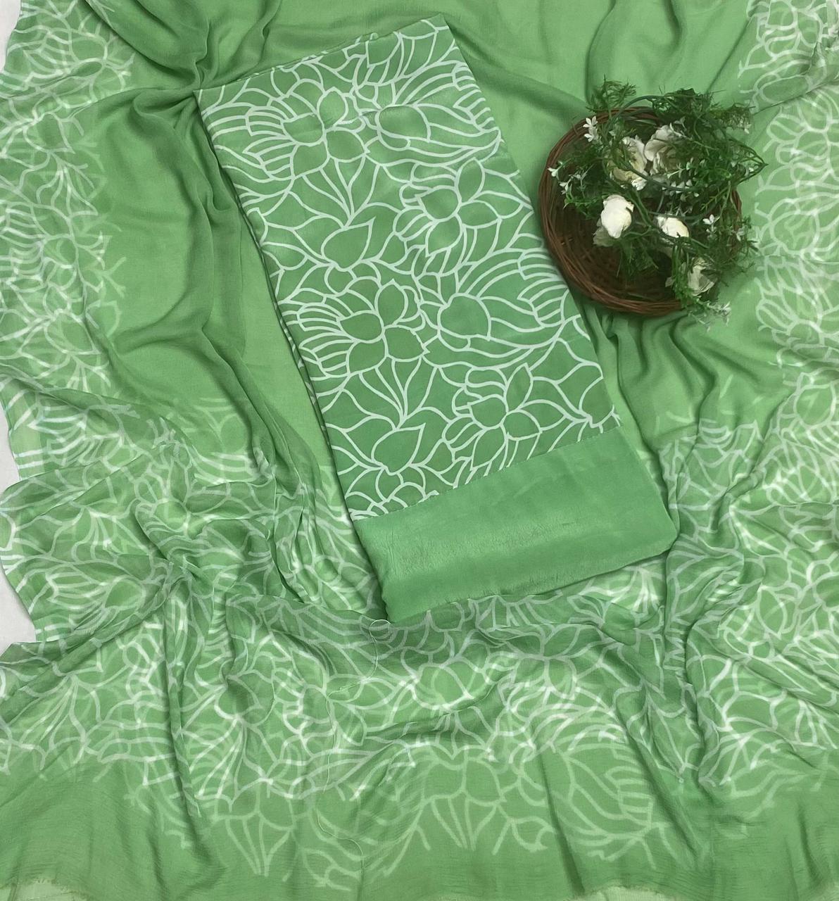Crepe Pista Green Suit Fabric / Phoolon Ka Ghar – Studio CKC