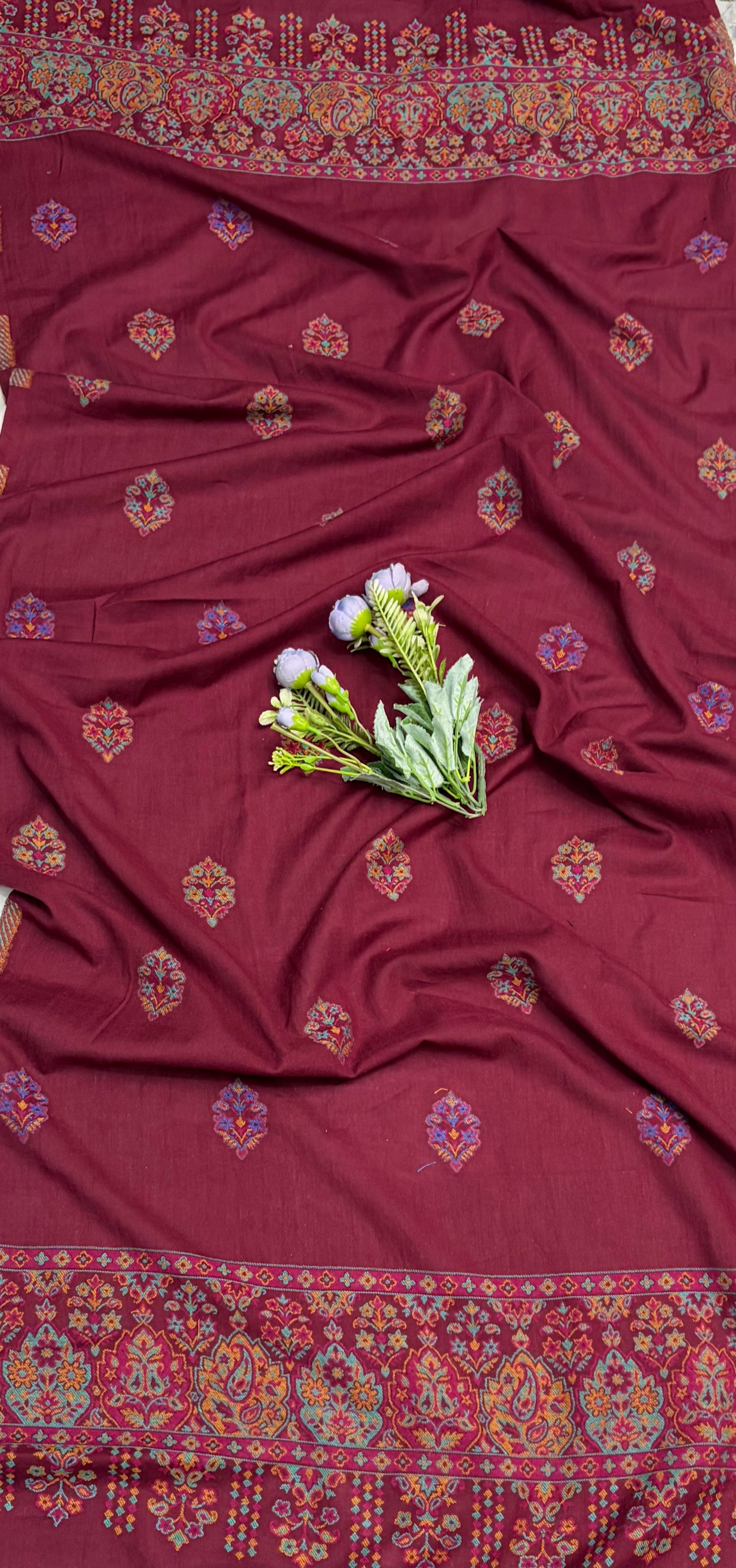 Pashmina Kani Maroon Suit Fabric / Winter Suits – Studio CKC