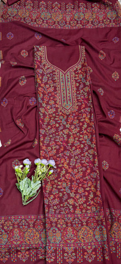 Pashmina Kani Maroon Suit Fabric / Winter Suits – Studio CKC