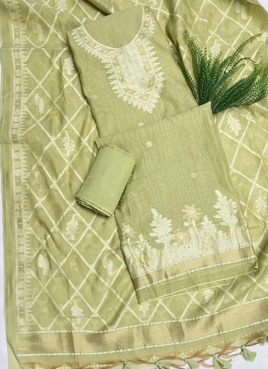 Mal Chanderi Green Suit Fabric /Cotton Bazaar – Studio CKC